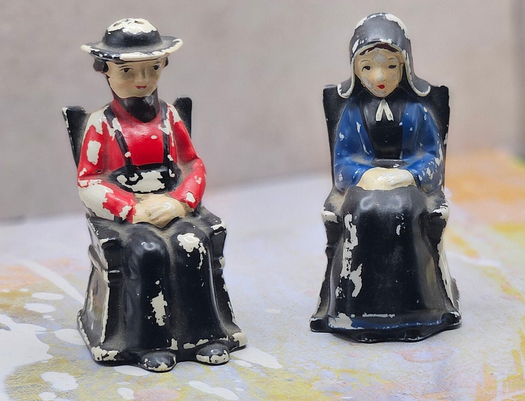 Rare Set of Amish Salt and Pepper Shaker Hand Painted - Etsy