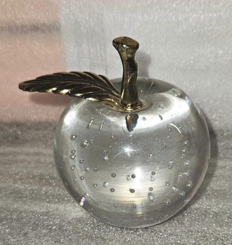 Vintage Paperweight Bubble Glass Apple With Brass Stem/leaf A2/32 - Etsy