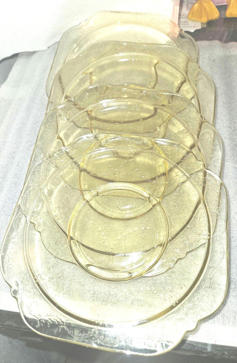 1932 Set of 4 Federal Depression Glass Amber Madid 6" Plates Yellow B7 ...