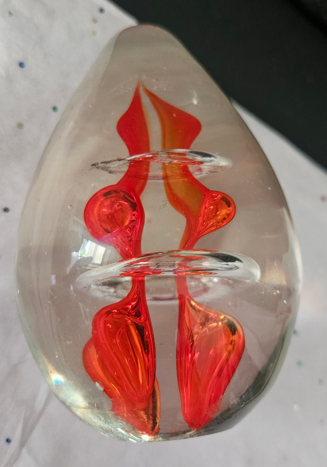 Vintage Red Blood Drop Swirl Art Glass Paperweight D3/6 - Etsy