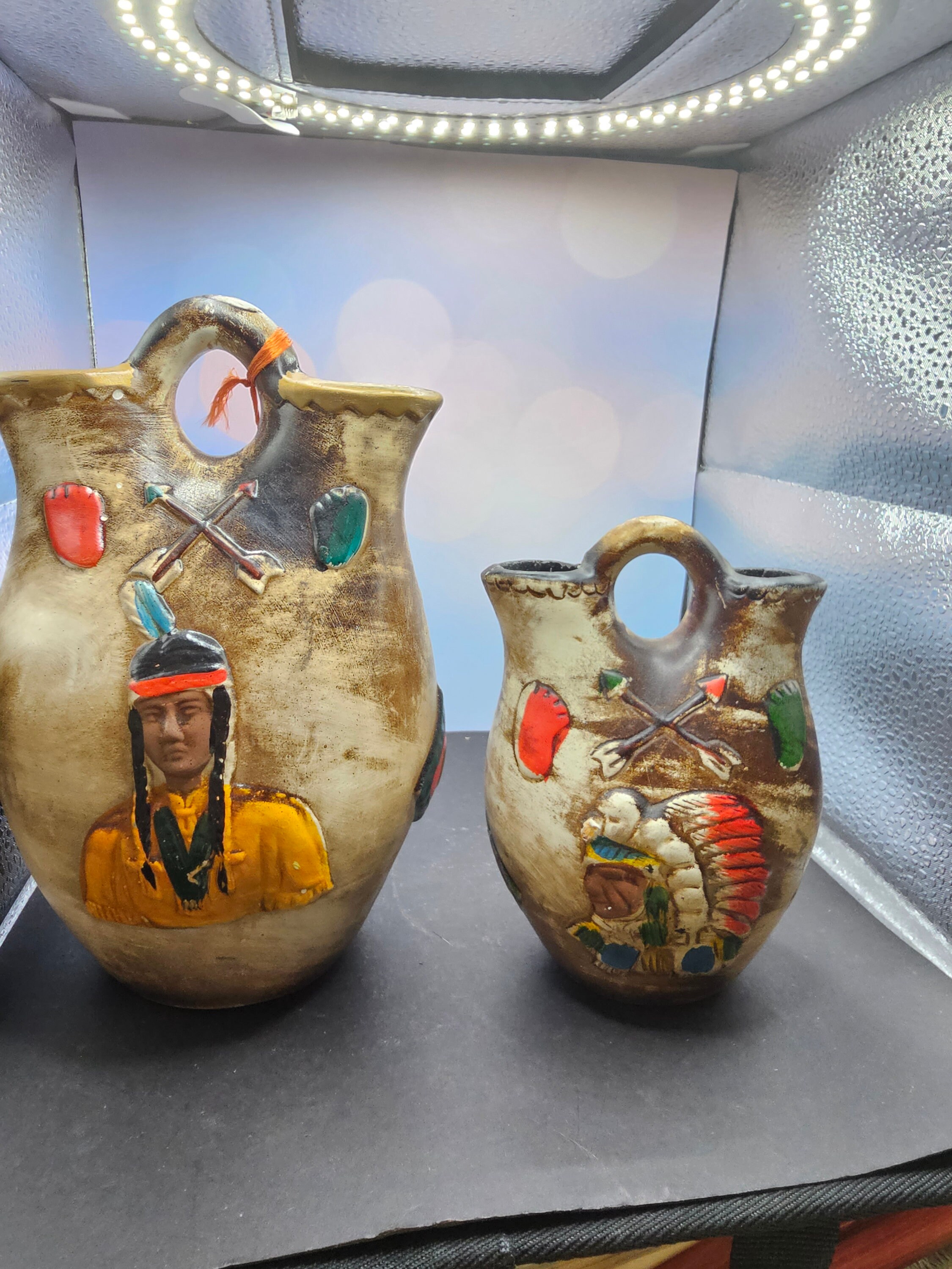 Native American Navajo Fine Etched Horsehair Wedding Vase Set of 2 F8 ...