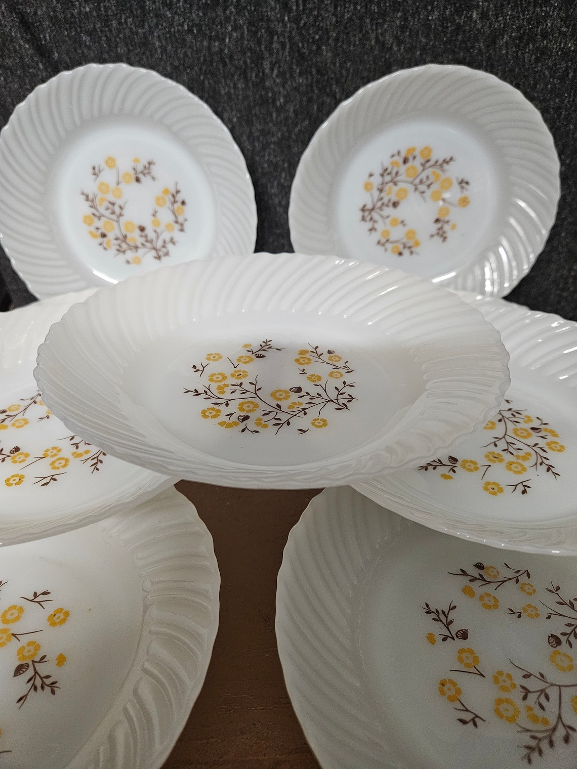 Set of 9 Vintage Termocrisa Milk Glass Dinner Bowls With Floral Harvest ...