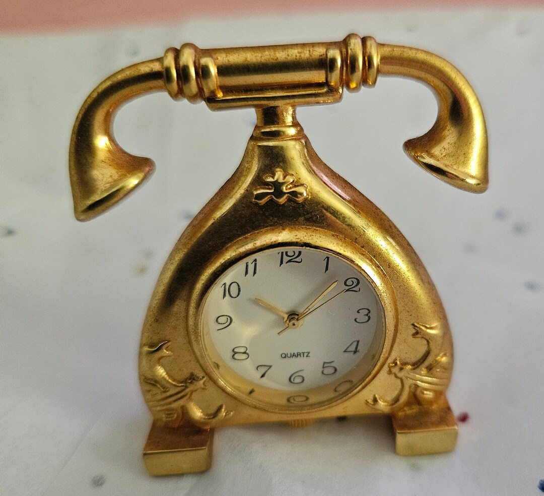 Vintage Miniature Quartz Telephone Brass Clock - Etsy