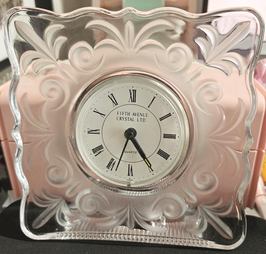 Fifth Ave Crystal Renaissance 5" Clock Frosted Crystal Quartz (shelf ...
