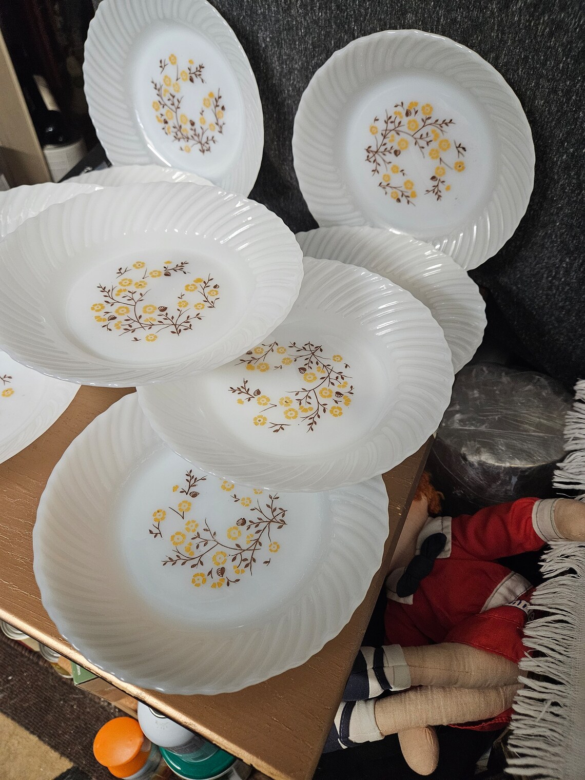 Set of 9 Vintage Termocrisa Milk Glass Dinner Bowls With Floral Harvest ...