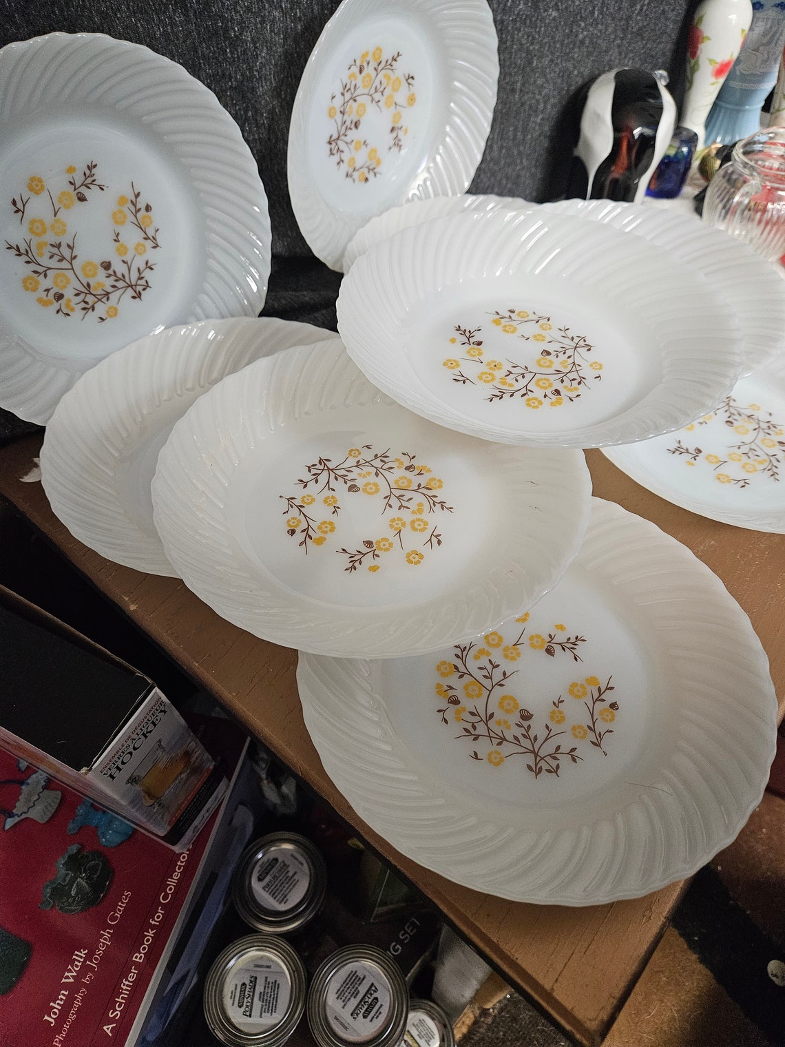 Set of 9 Vintage Termocrisa Milk Glass Dinner Bowls With Floral Harvest ...