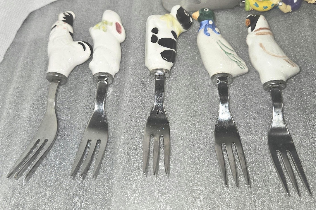 Vintage 1983 Ceramic Farm Animals Cocktail Forks, Cooks Tools LTD ...