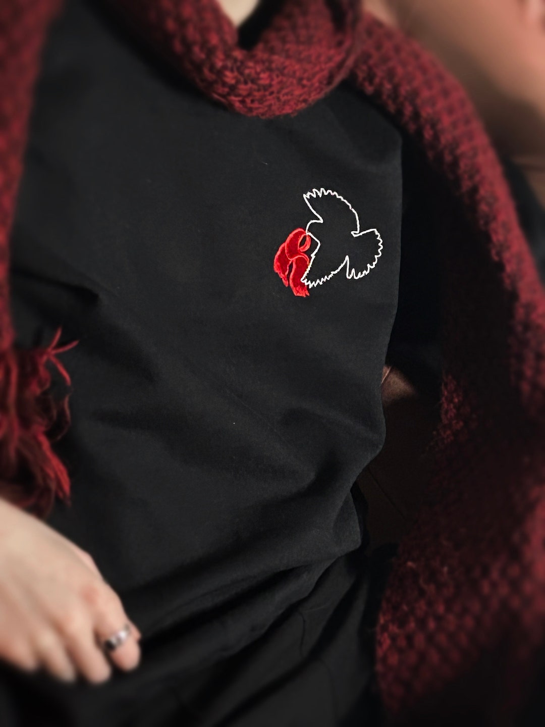 Mikasa Bird Red Scarf Embroidered Sweater AOT Anime Manga Sweater ...