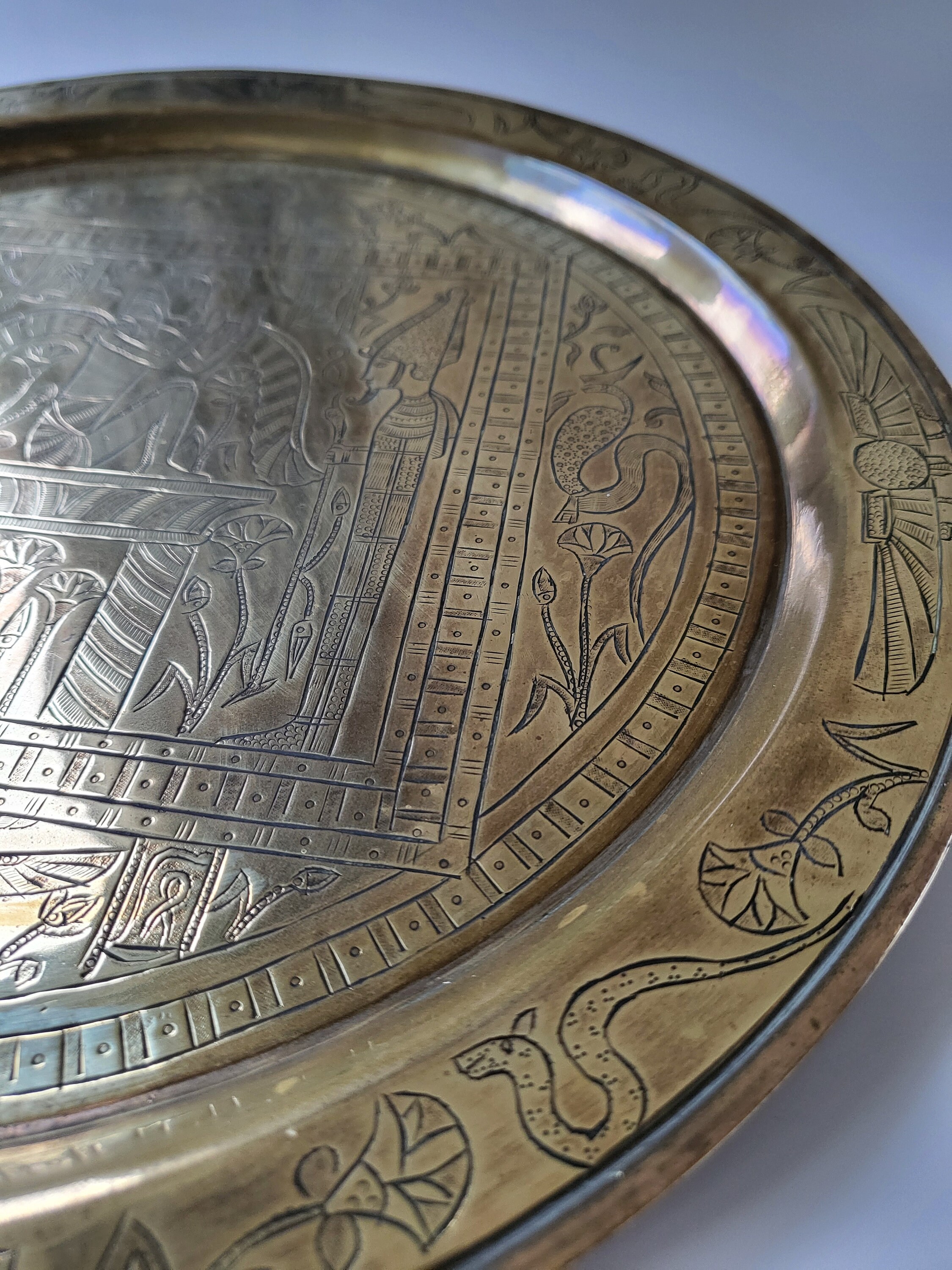 Vintage Egyptian Decorative Brass Circular Tray - Etsy