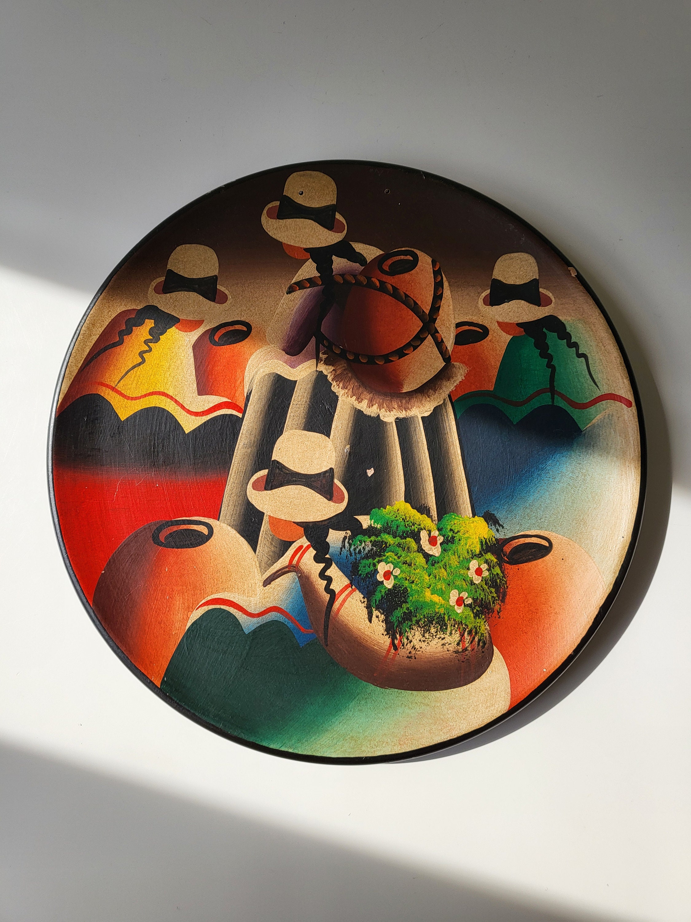 Vintage Peruvian Handpainted Wood Decorative Plate - Etsy
