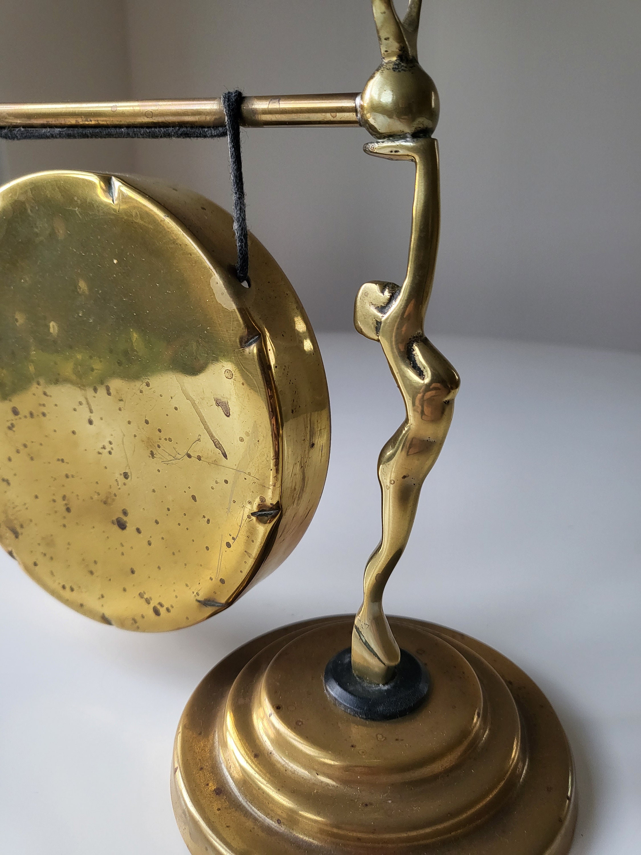 Vintage Decorative Tabletop Brass Gong With Stretching Figurine - Etsy