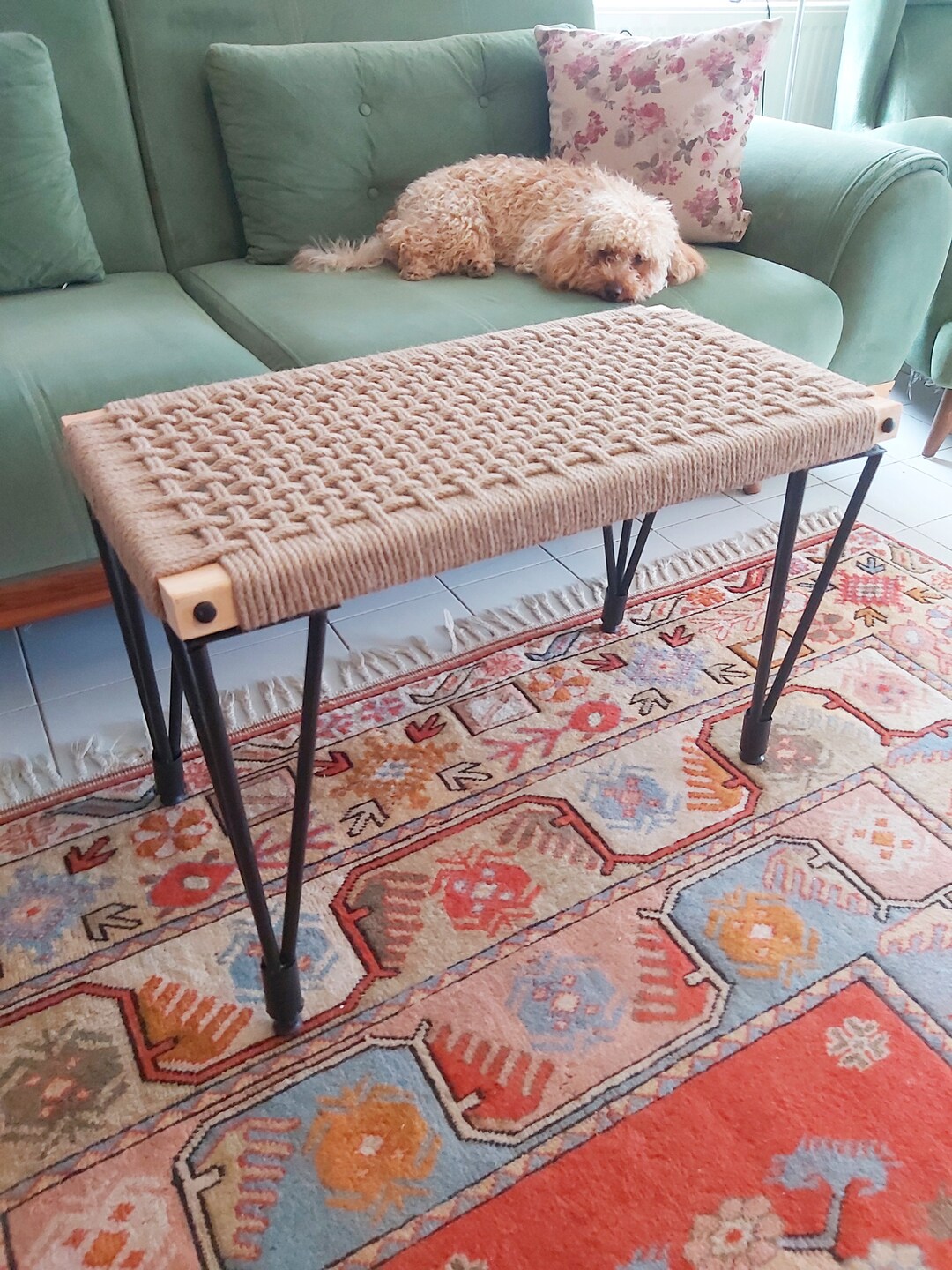 Handmade Jute Rope and Wooden Bench Knitting Bench - Etsy