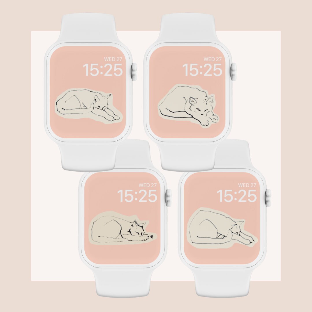 Sleepy Cat Apple Watch Wallpaper Bundle, Cat Lover Watch Face, Peachy ...