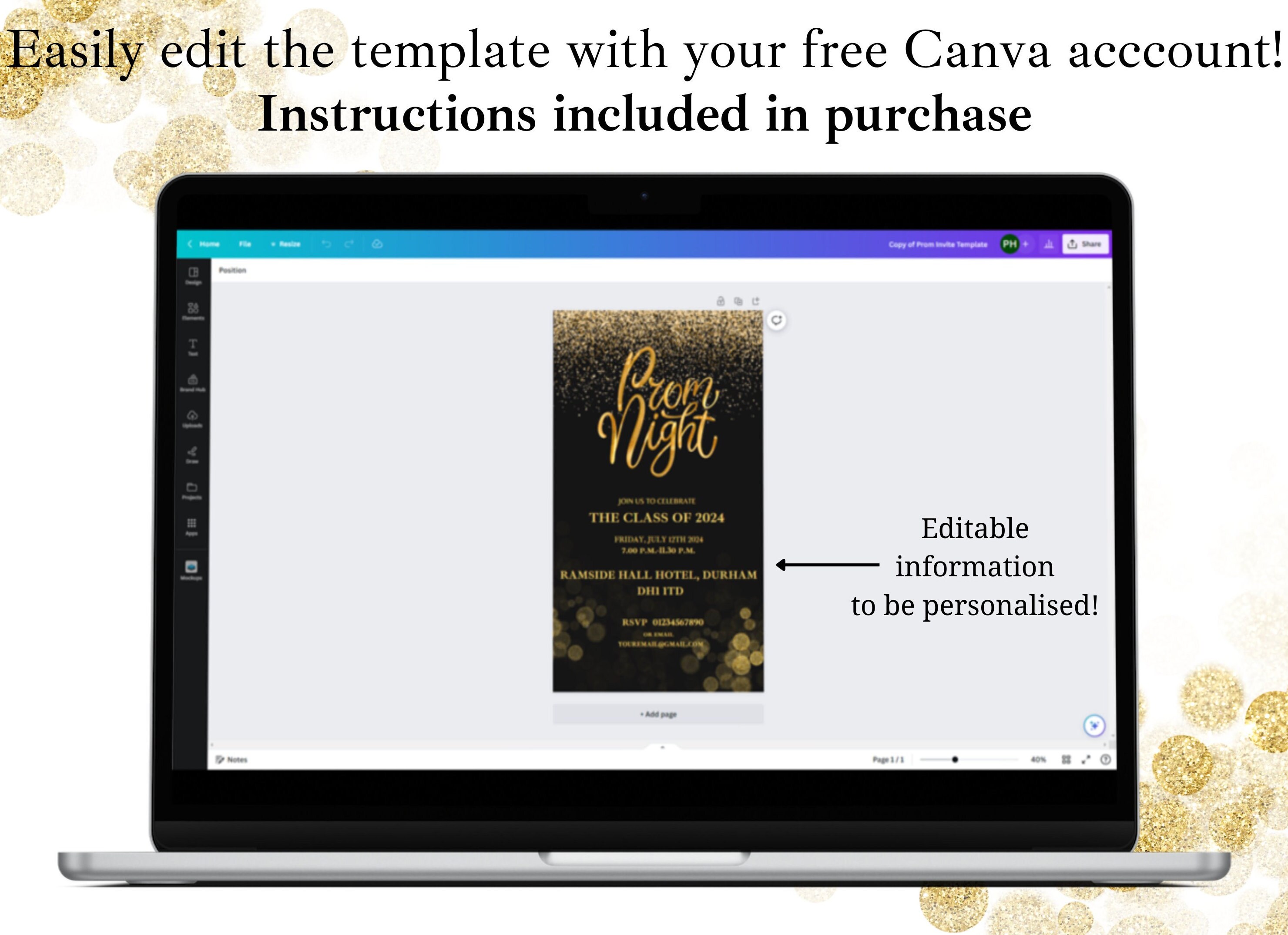 Digital Prom Invite, Prom Invitation, Digital Download, Editable Prom ...