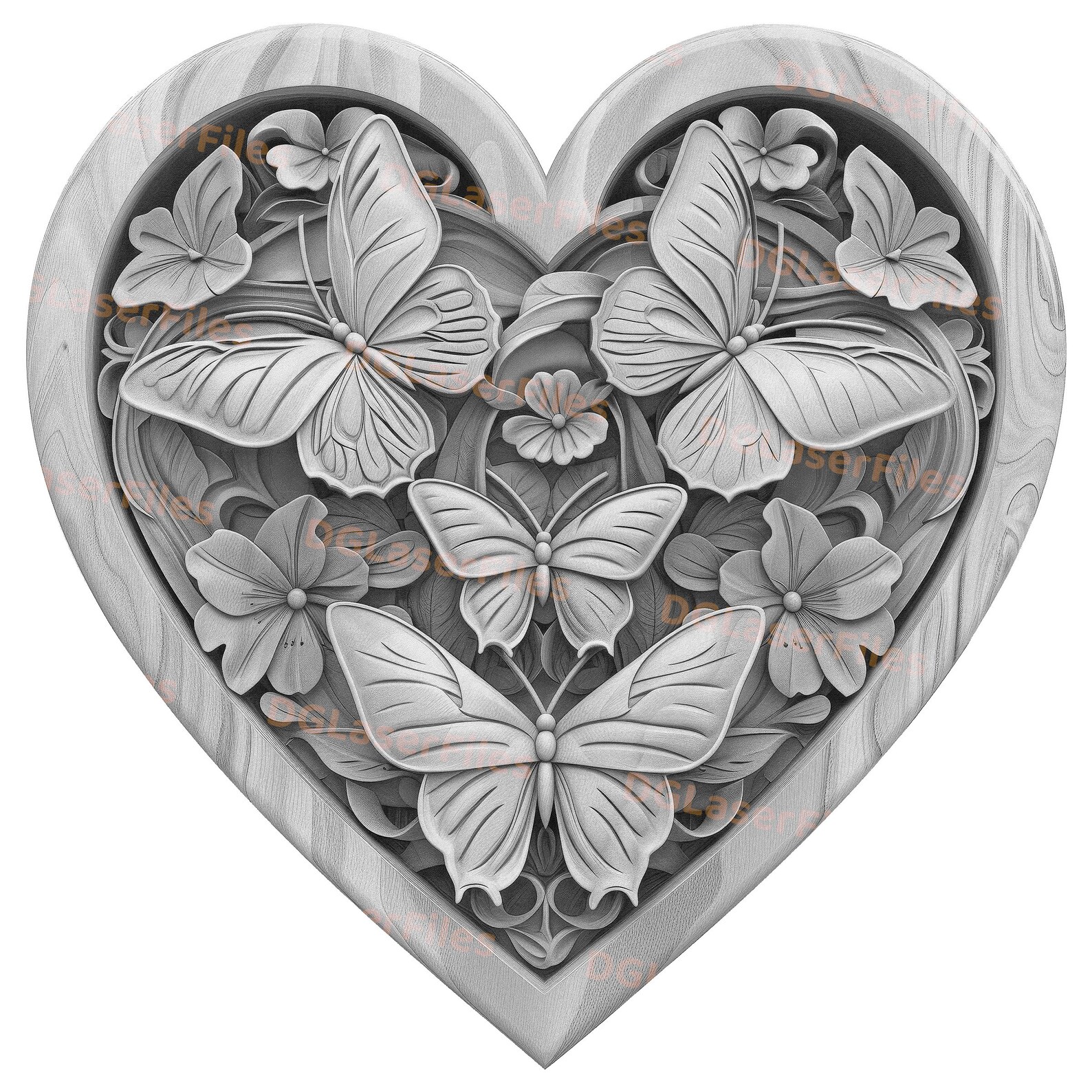 Butterflies Love Heart Wedding Valentines Day Laser Burn Engrave PNG ...