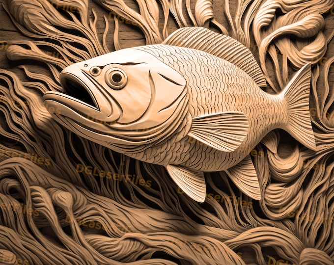 Laser Engraving PNG File: 3D Illusion Bass Wall Art, Wood Decor ...