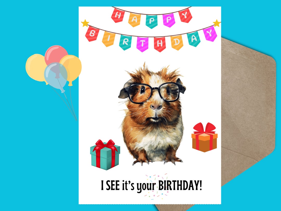 Guinea Pig Birthday Card Printable | Happy Birthday Cute Cavy Card ...