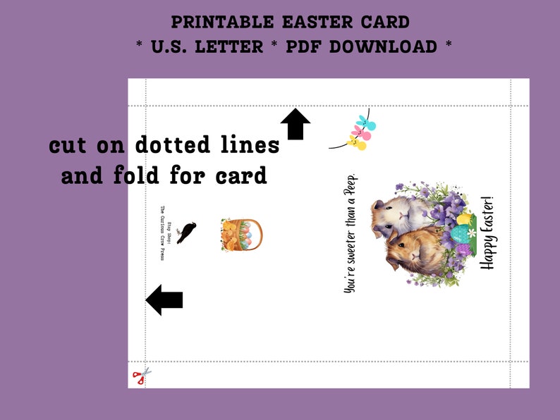 Guinea Pig Easter Printable Card | Piggy Cavy Cute Happy Easter Instant ...