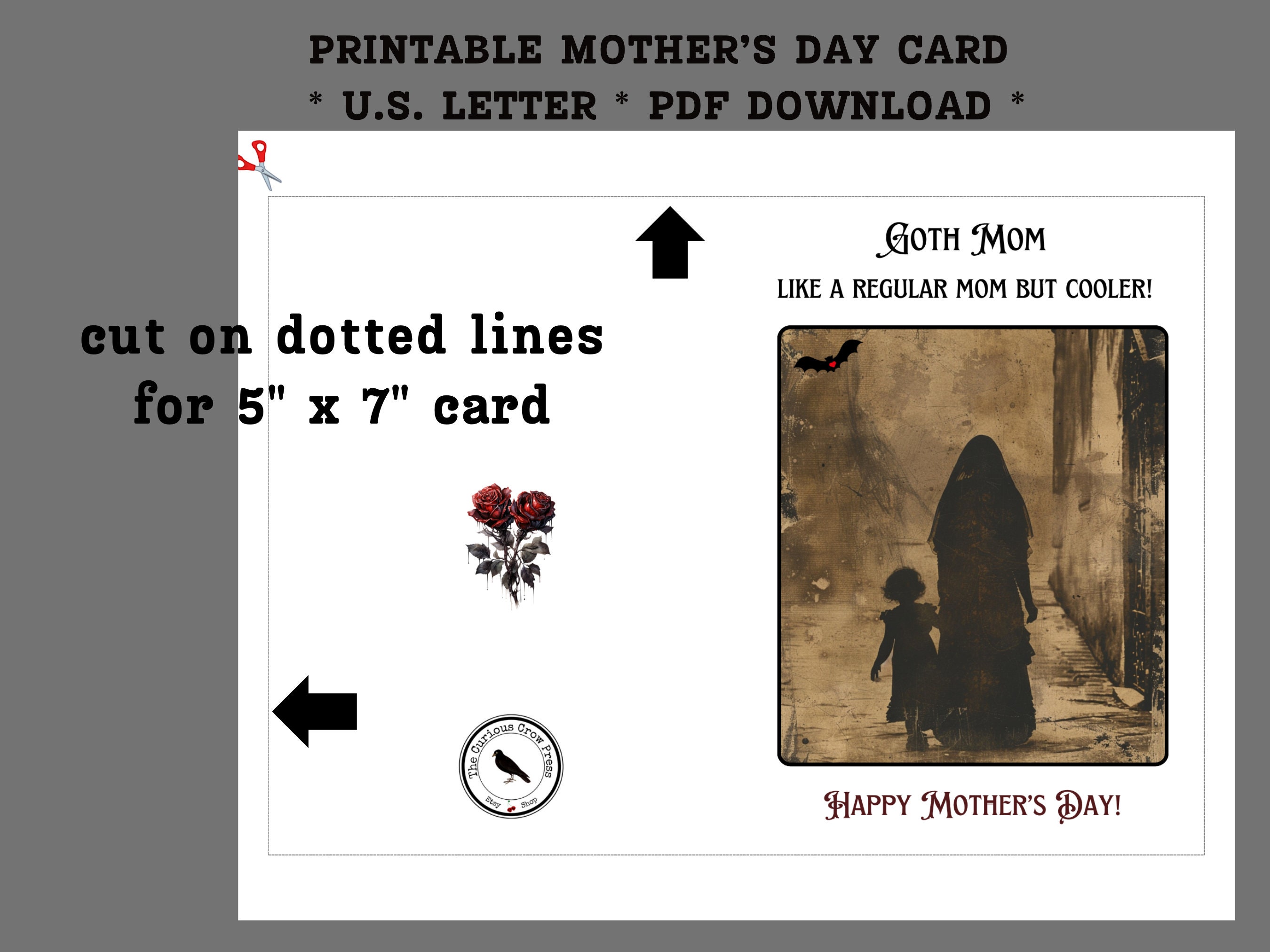 Goth Mothers Day Card | Printable Gothic Mothers Day Card | Happy ...