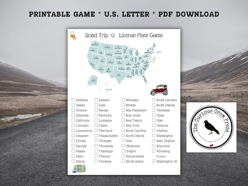 Printable License Plate Game | Car Game | Kids Road Trip Fun | Car Tag ...