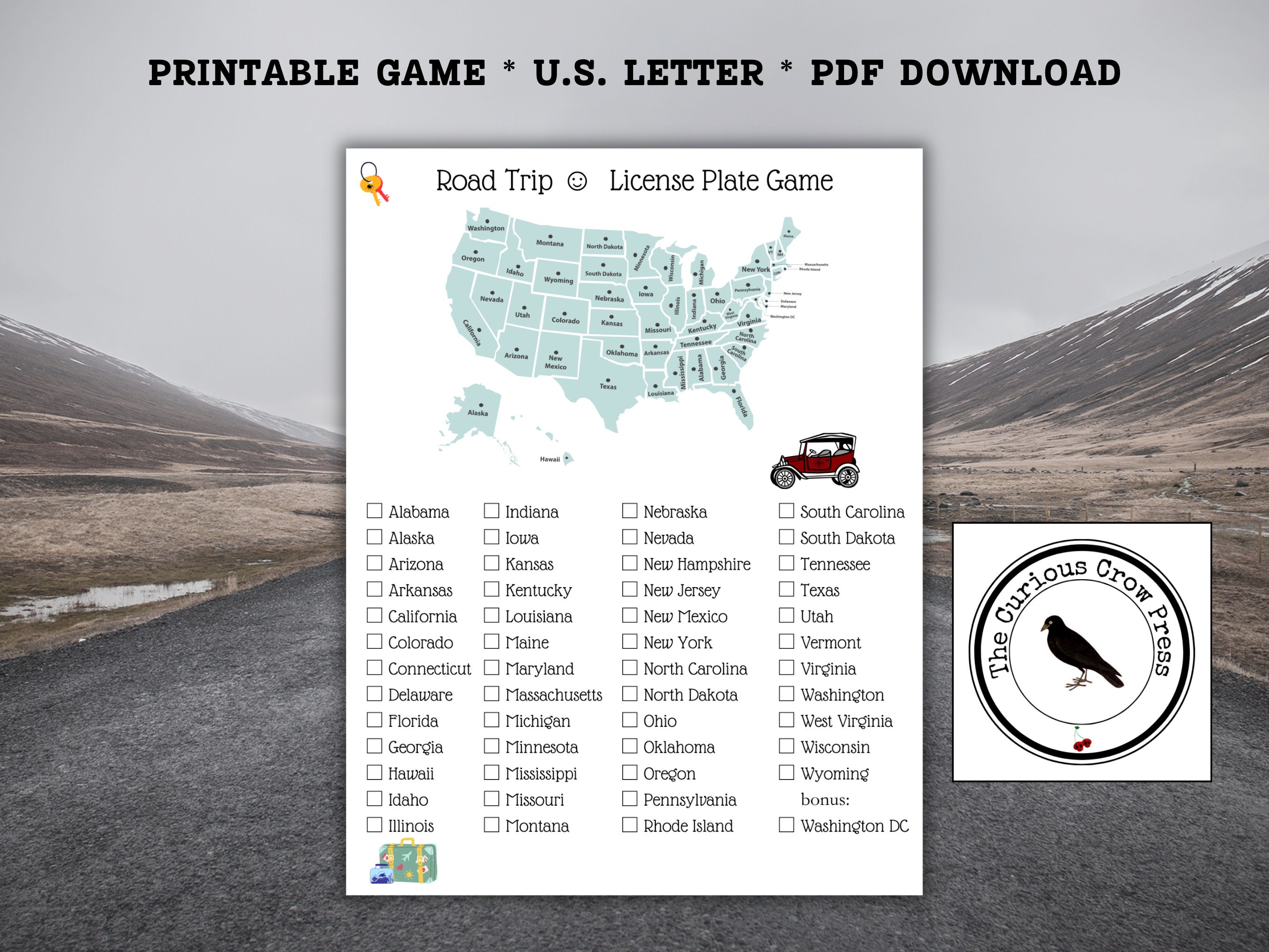 Printable License Plate Game | Car Game | Kids Road Trip Fun | Car Tag ...
