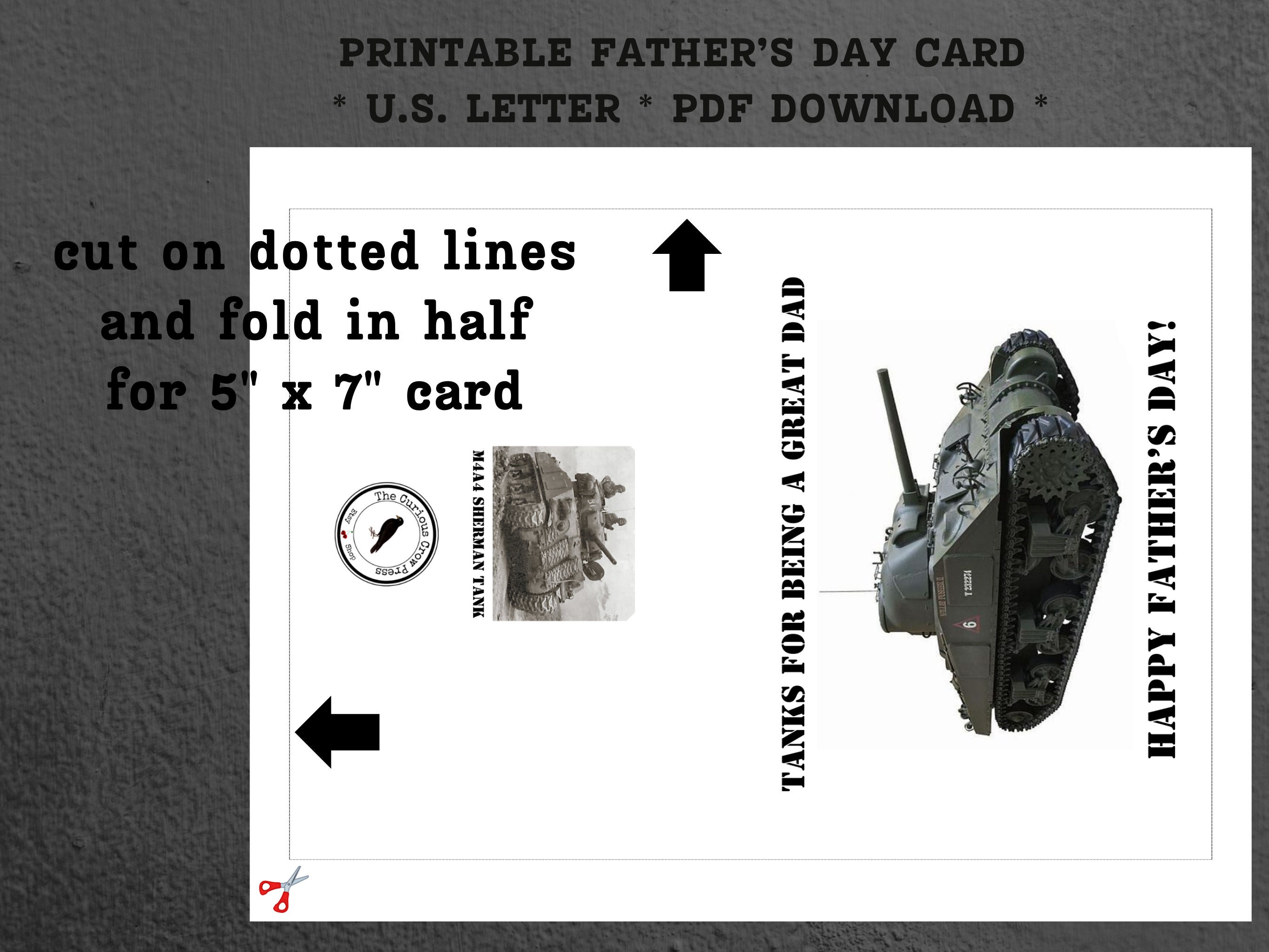 Sherman Tank Fathers Day Printable Card Military Dads Day Card Military ...