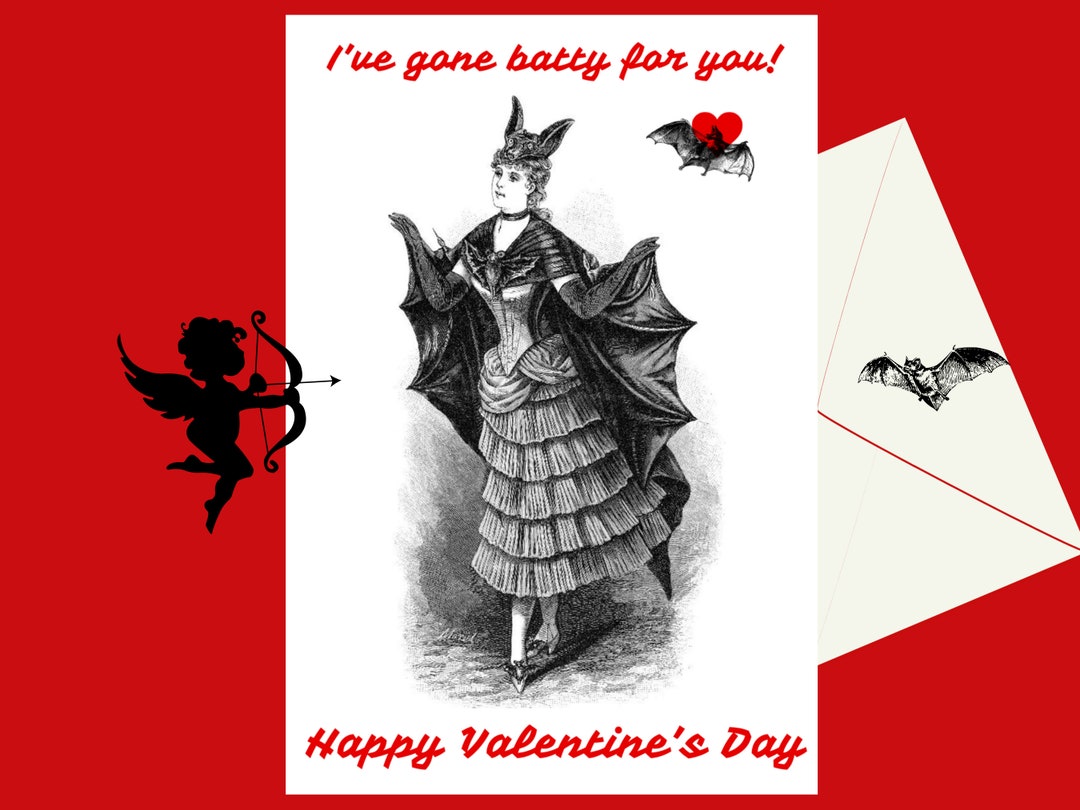 Goth Victorian Bat Woman Valentines Day Printable Card | Gothic Happy V ...