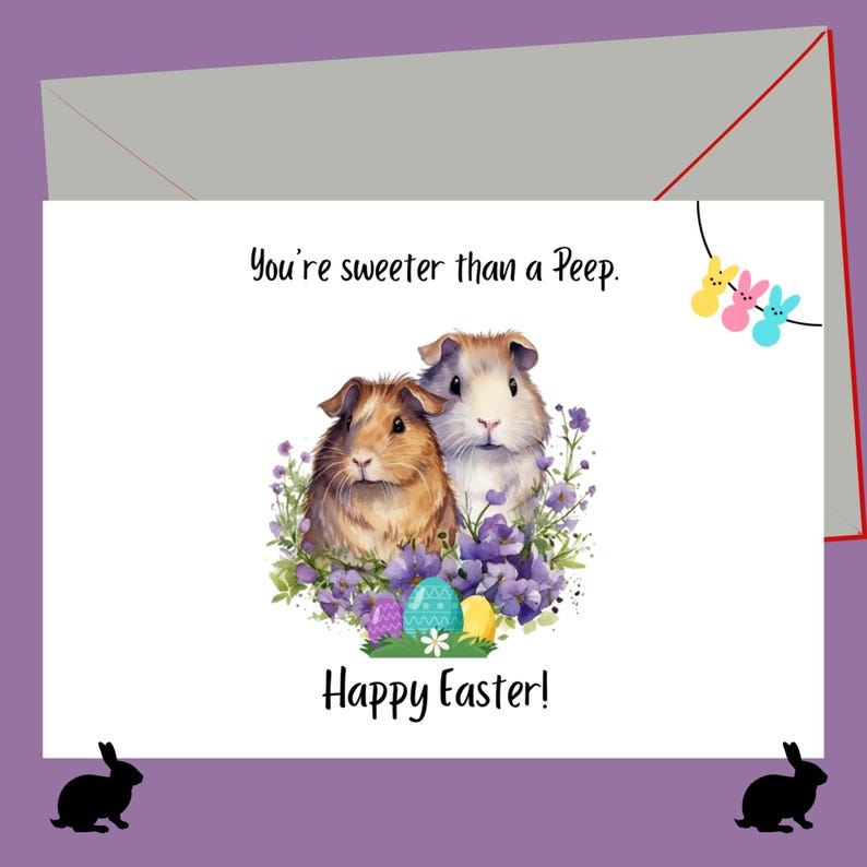 Guinea Pig Easter Printable Card | Piggy Cavy Cute Happy Easter Instant ...