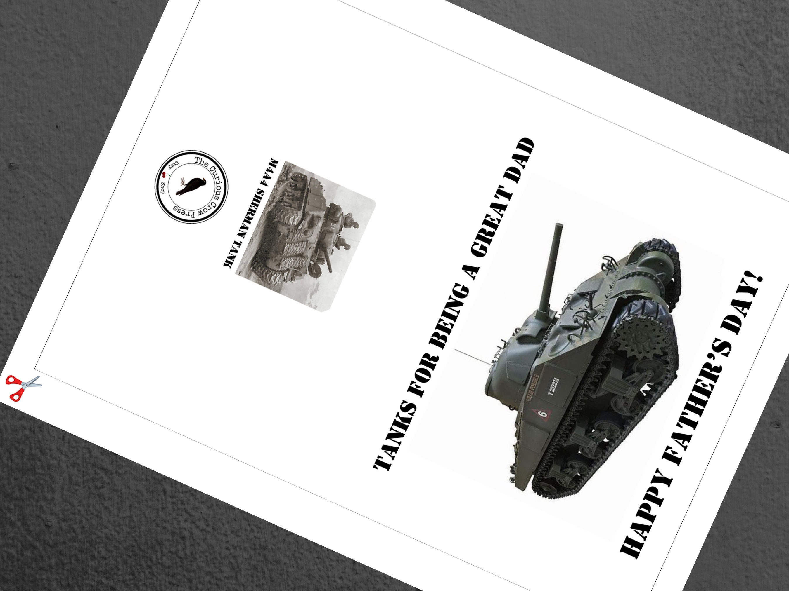 Sherman Tank Fathers Day Printable Card Military Dads Day Card Military ...