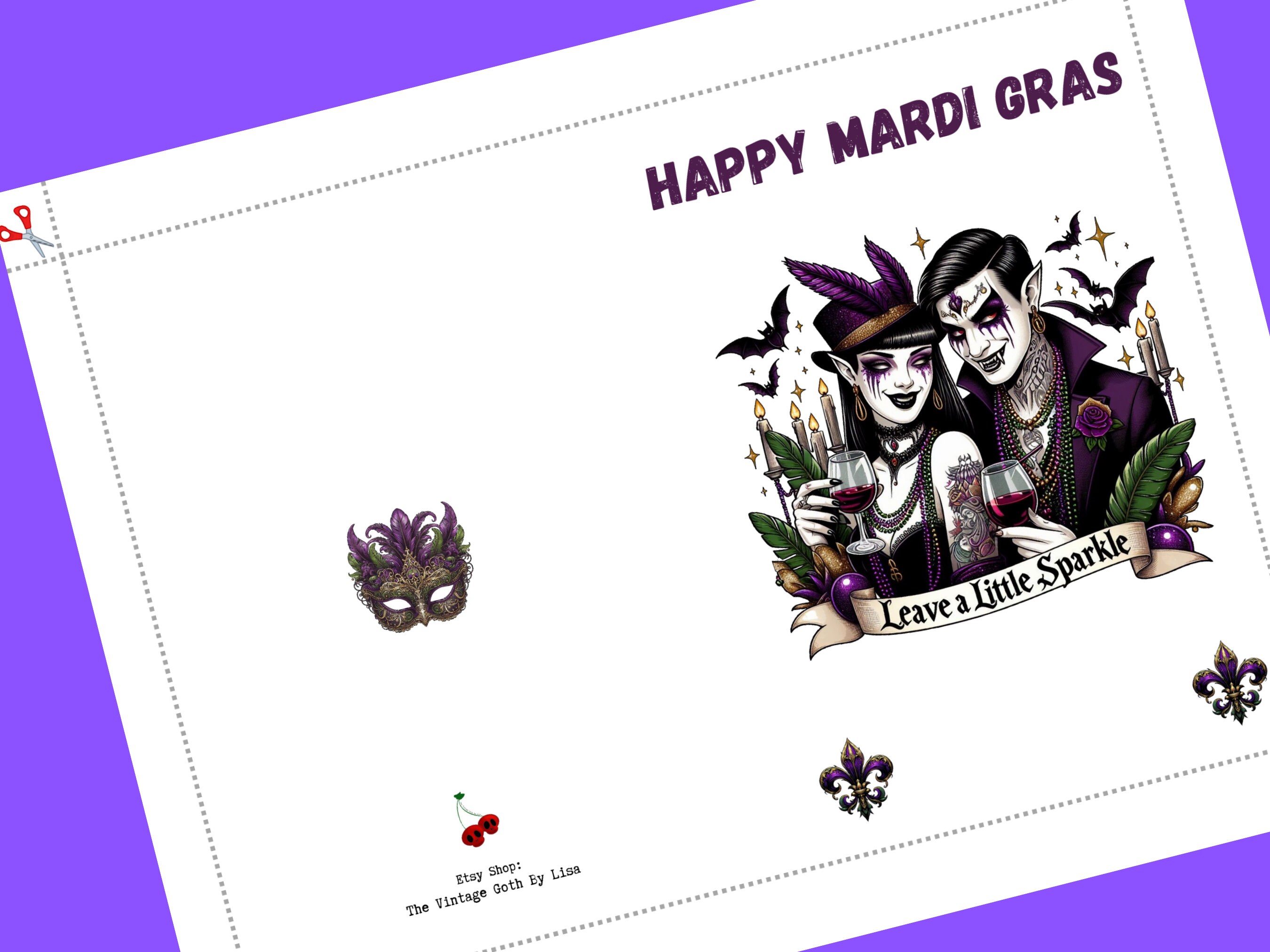 Goth Mardi Gras Vampire Printable Card Gothic Happy Mardi Gras Card ...