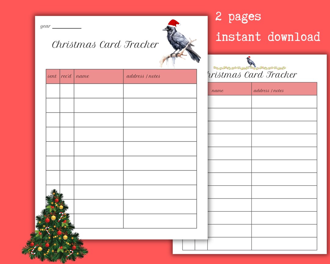 Raven Christmas Card List | Crow Holiday Card List | Bird Greeting Card ...