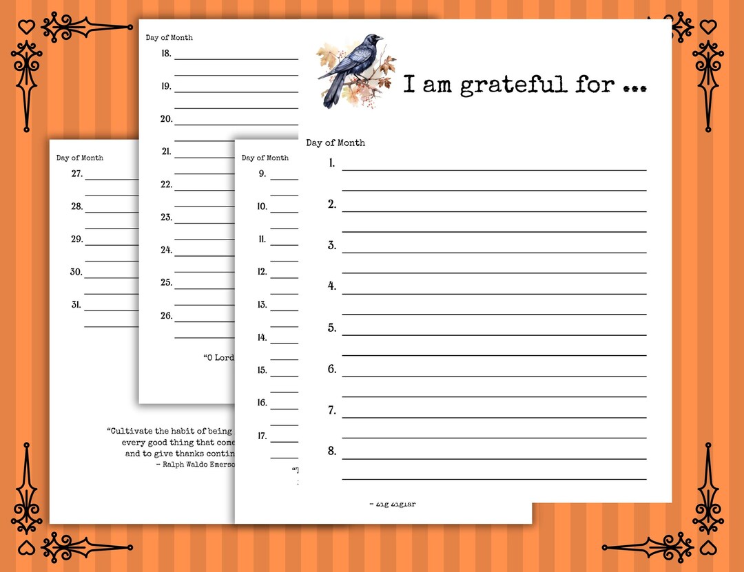 Printable Gratitude List | Monthly Gratitude Printable | Digital ...