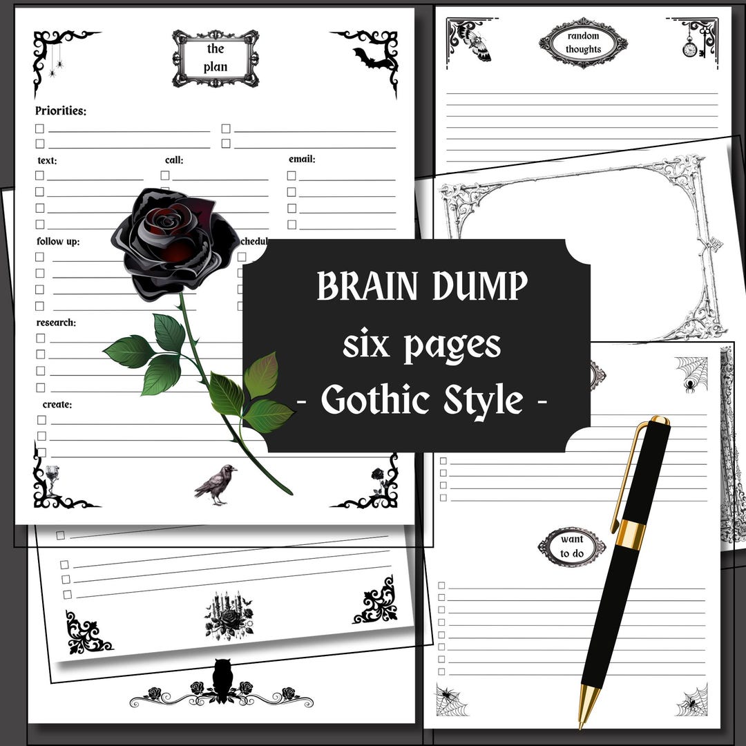 Victorian Gothic Brain Dump Printable Planner Pages, Goth Brain Dump ...