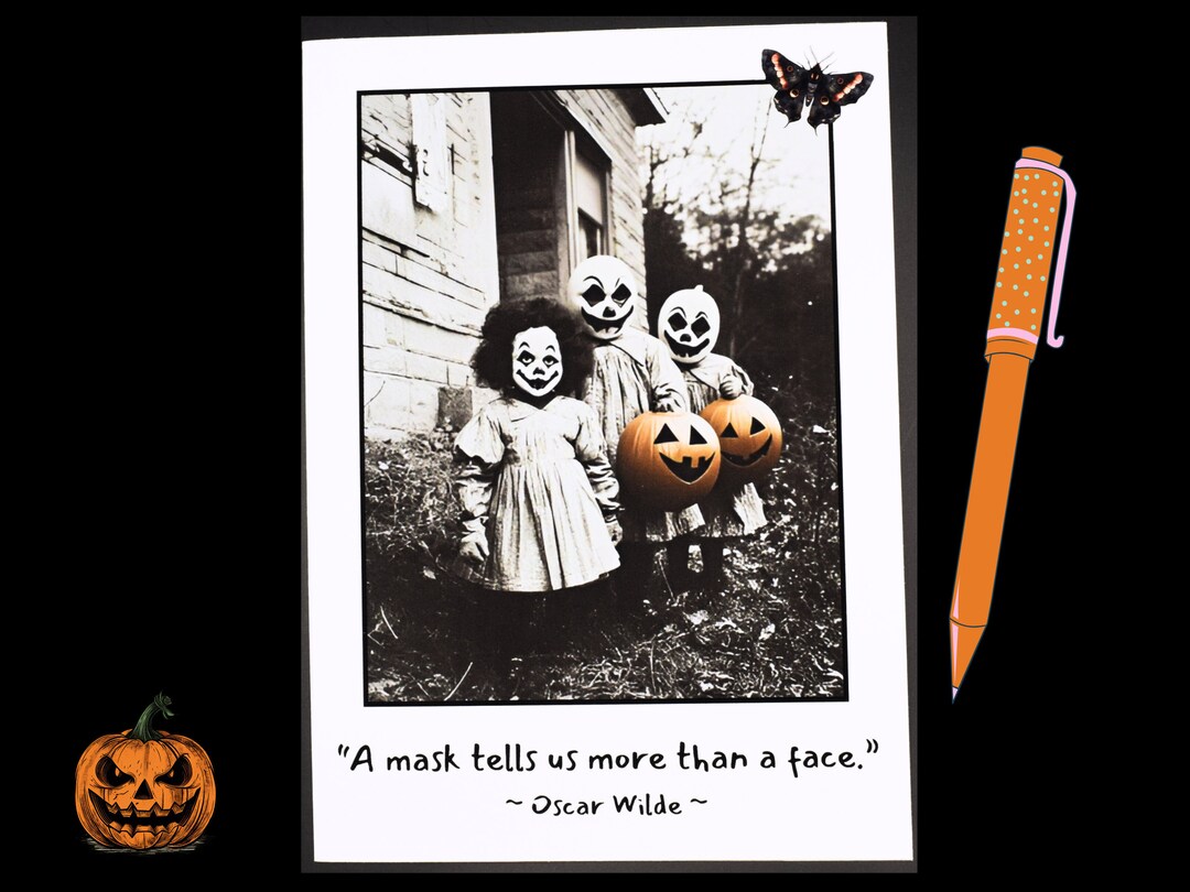 Scary Masked Children Halloween Greeting Card | Vintage Creepy Children ...