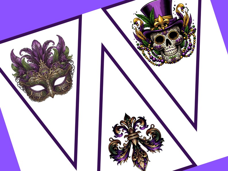 Goth Mardi Gras Day Printable Bunting Gothic Fat Tuesday Banner Spooky ...