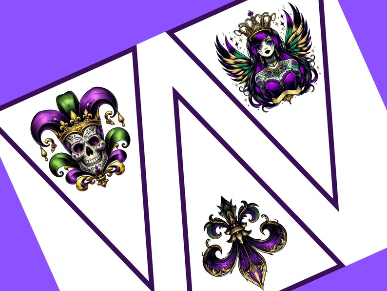 Goth Mardi Gras Day Printable Bunting Gothic Fat Tuesday Banner Spooky ...