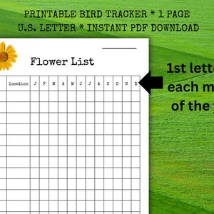 Printable Flower List Tracker | Flower Log Journal | Charlotte Mason ...