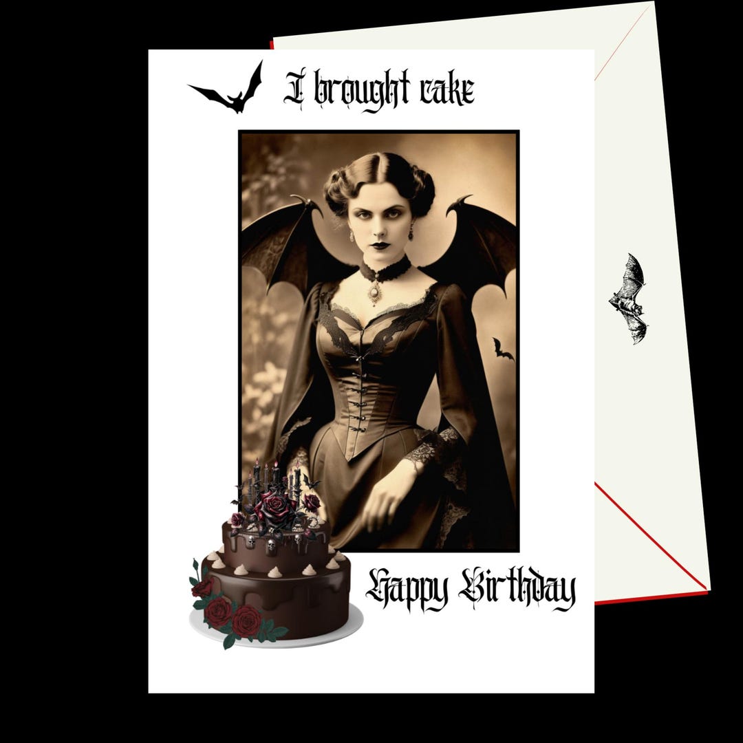 Goth Bat Woman Birthday Printable Card | Gothic Batty Vampire Happy ...