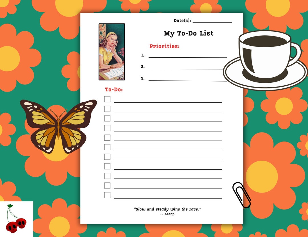Retro Woman To-do List | Vintage Woman to Do List Printable | Daily ...