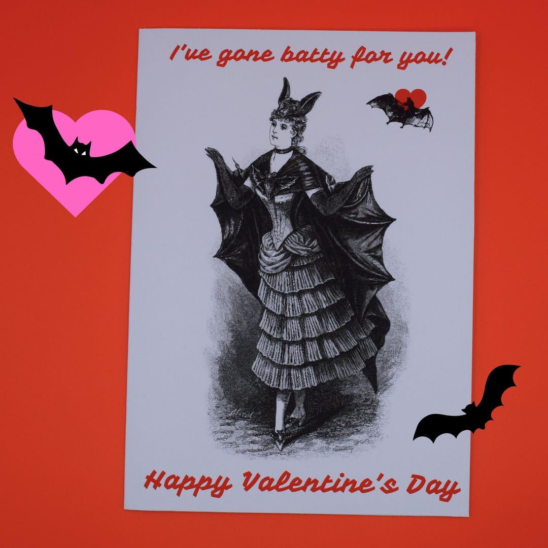 Goth Victorian Bat Woman Valentines Day Card | Unique Gothic Happy V ...