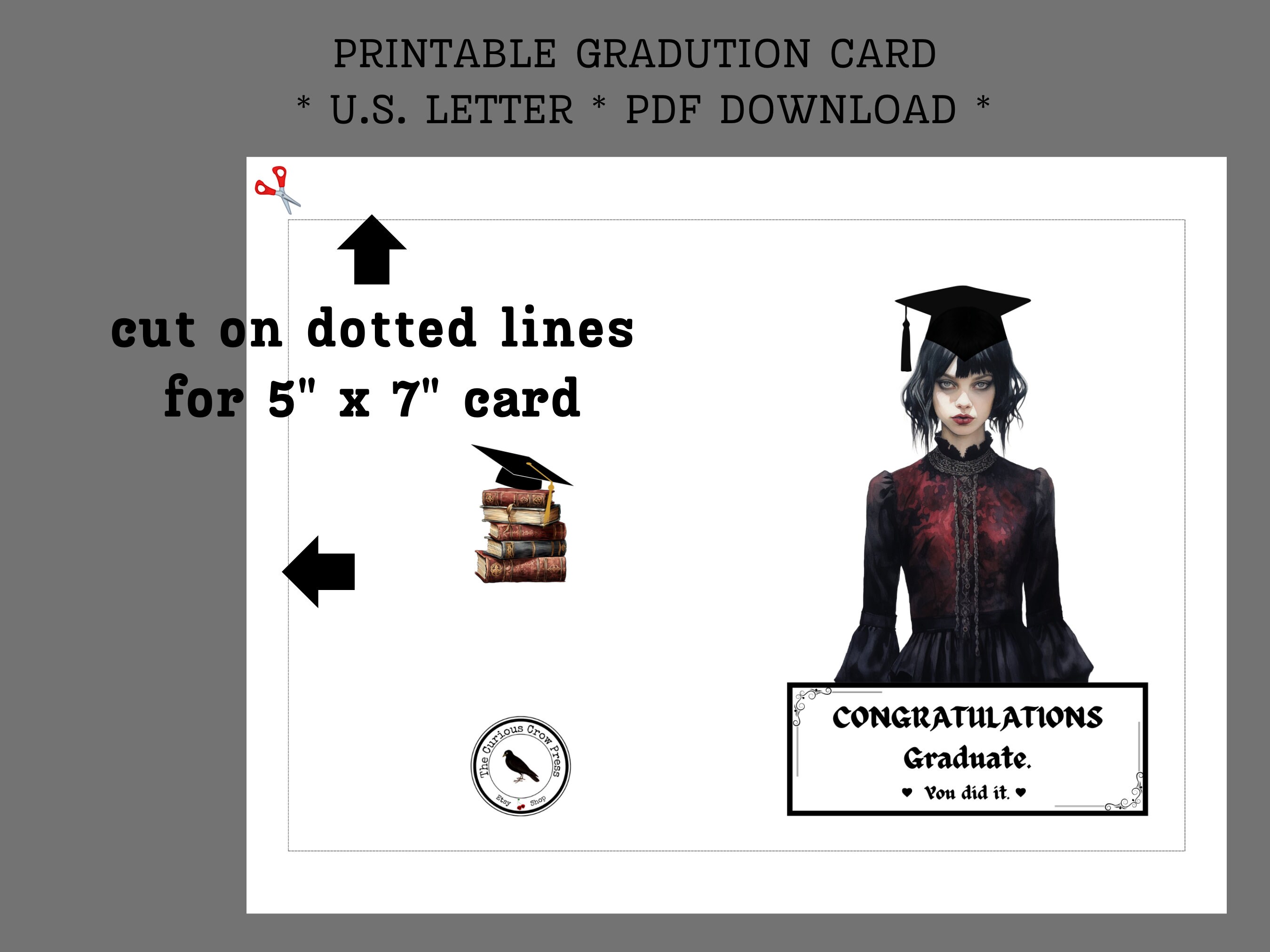 Graduation Goth Girl Printable Card Dark Gothic Congratulations Card ...