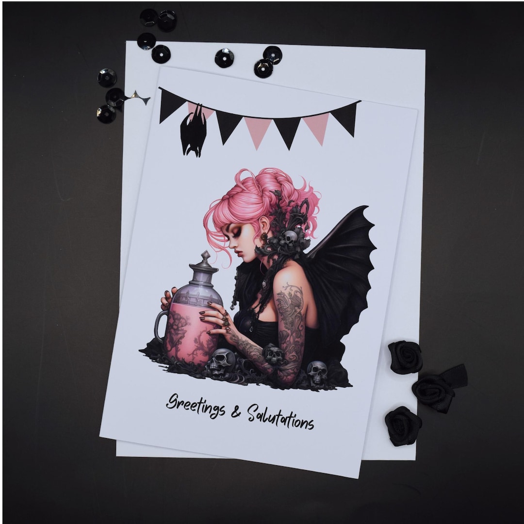 Goth Fairy Girl Greeting Card | Tattoo Gothic Fae Greetings Salutations ...