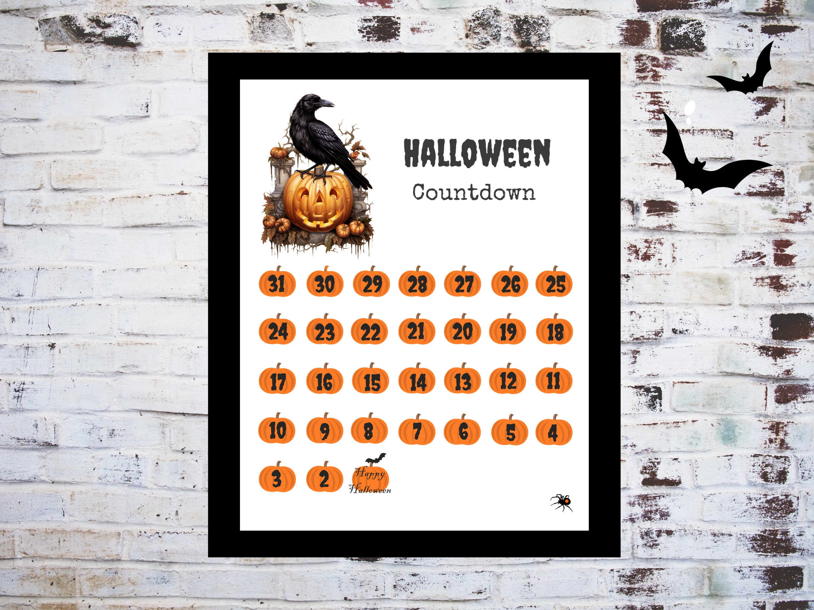 Raven Crow Printable Halloween Countdown | Halloween Pumpkin Calendar ...