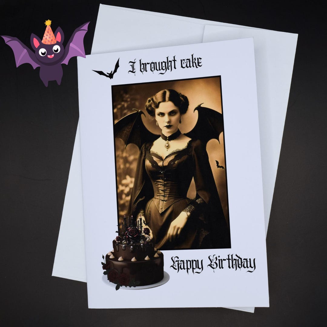 Goth Bat Woman Birthday Card | Gothic Batty Vampire Happy Birthday Card ...