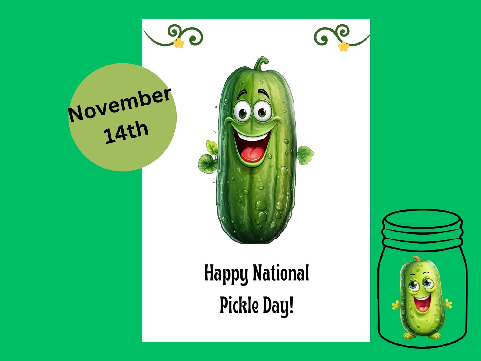 National Pickle Day PRINTABLE Card | Happy Pickled Greeting Card ...