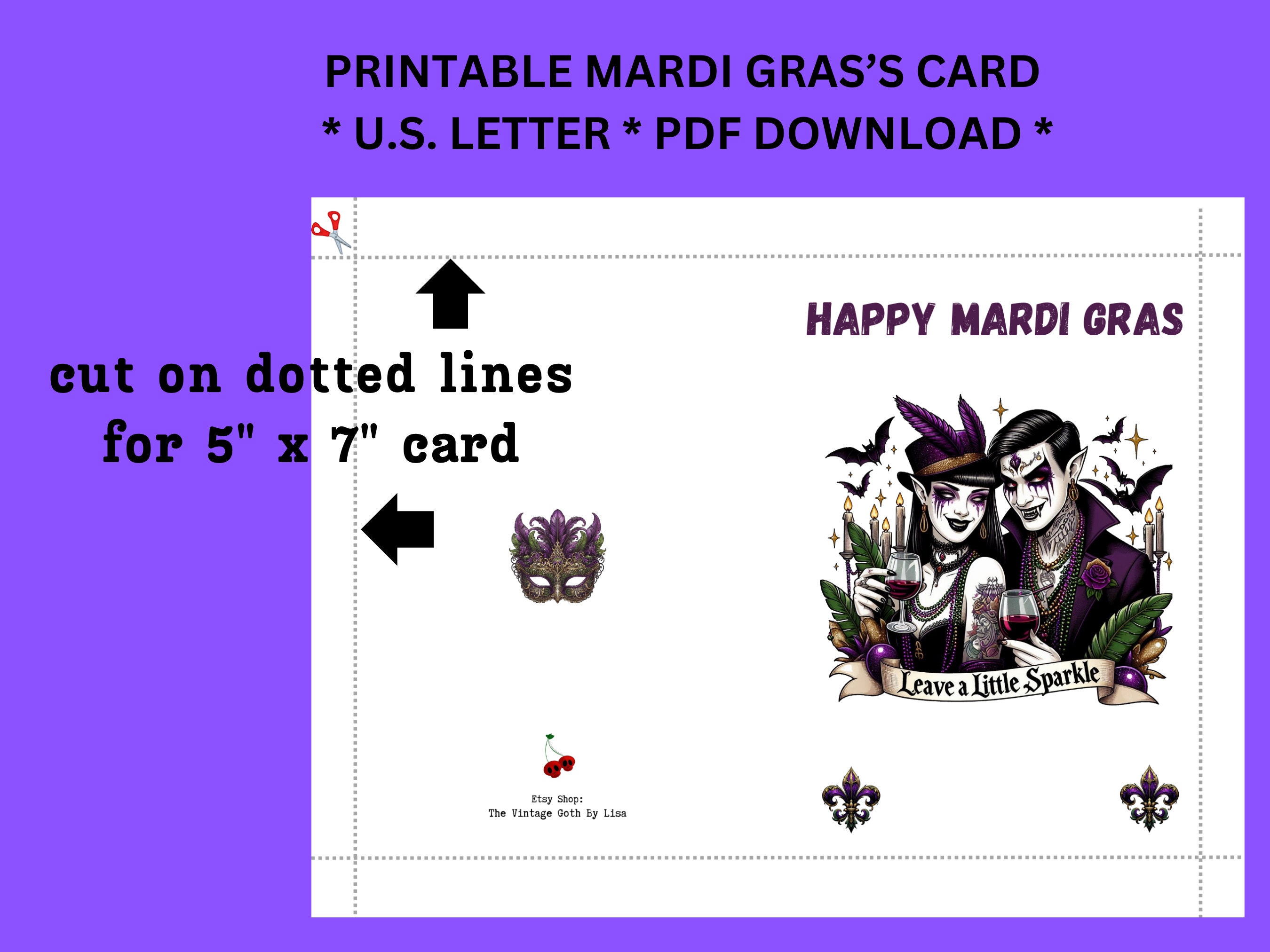 Goth Mardi Gras Vampire Printable Card Gothic Happy Mardi Gras Card ...