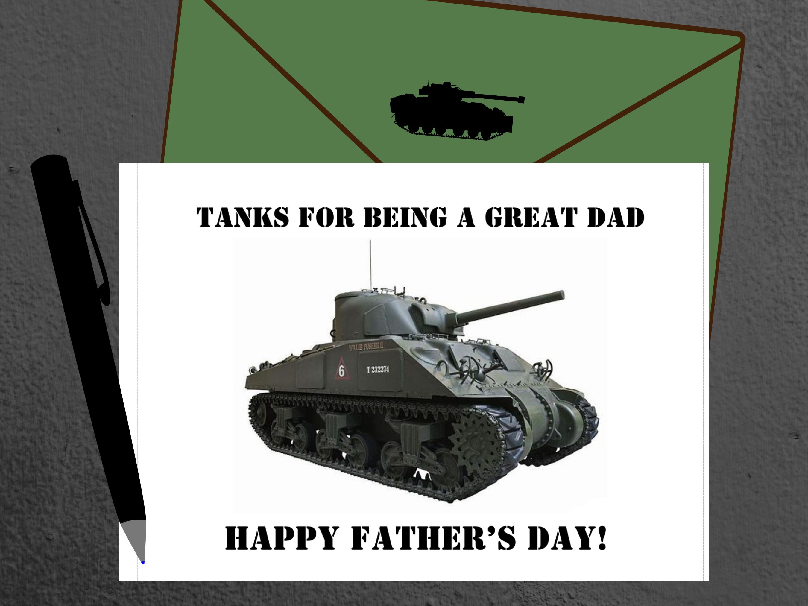 Sherman Tank Fathers Day Printable Card Military Dads Day Card Military ...