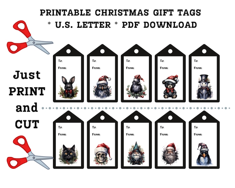 Gothic Christmas Gift Tags | Spooky Xmas Tags | Dark Christmas Gift Tag ...