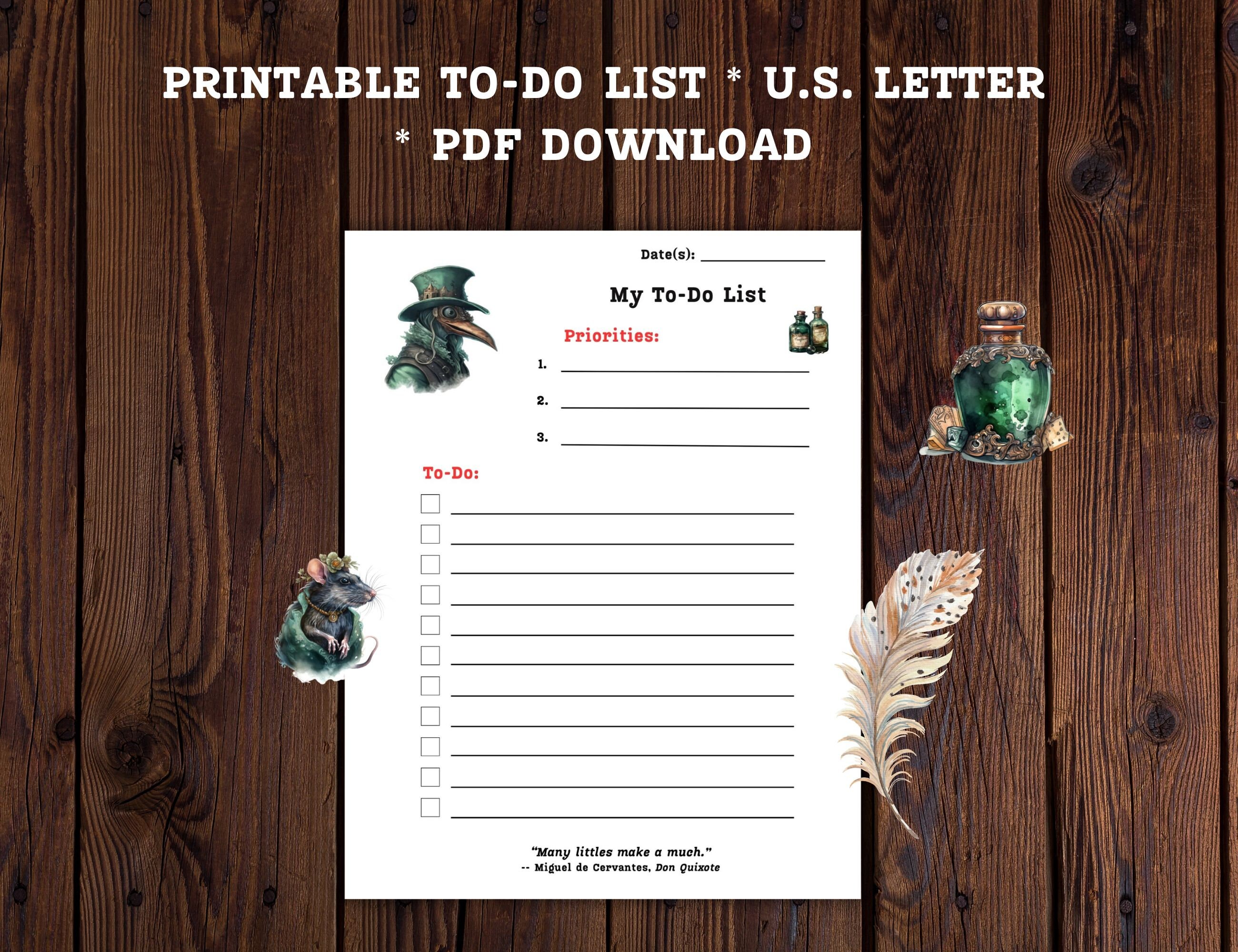 Plague Doctor To-do List | Plague Doctor to Do List Printable | Daily ...