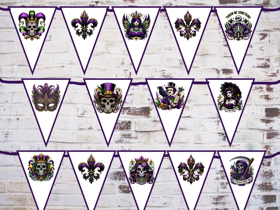 Goth Mardi Gras Day Printable Bunting Gothic Fat Tuesday Banner Spooky ...